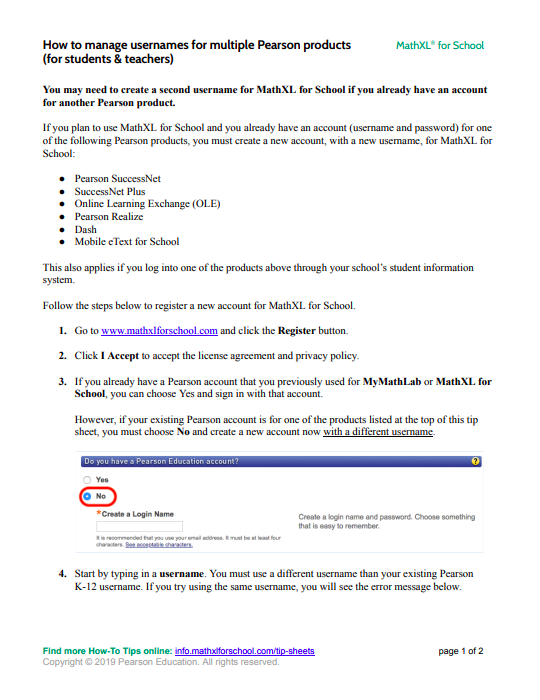 Tip Sheets | MathXL for School